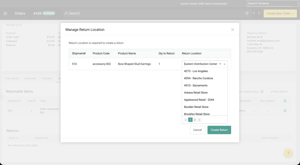 KIBO Reverse Logistics: Order-Routed Returns & Disposition